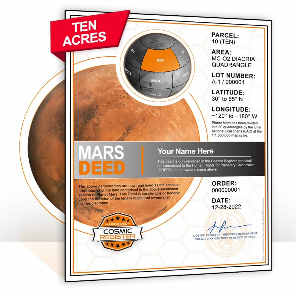 Mars Land - Buy Planet Mars Land today - Register Planets